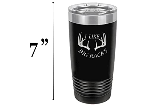 Rogue River Tactical Funny Hunting 20 Oz. Travel Tumbler Mug Cup w/Lid Vacuum Insulated Hot or Cold I Like Big Racks Hunter Gift (Black)