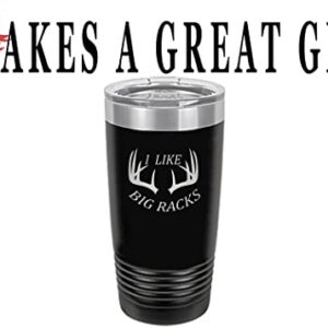 Rogue River Tactical Funny Hunting 20 Oz. Travel Tumbler Mug Cup w/Lid Vacuum Insulated Hot or Cold I Like Big Racks Hunter Gift (Black)