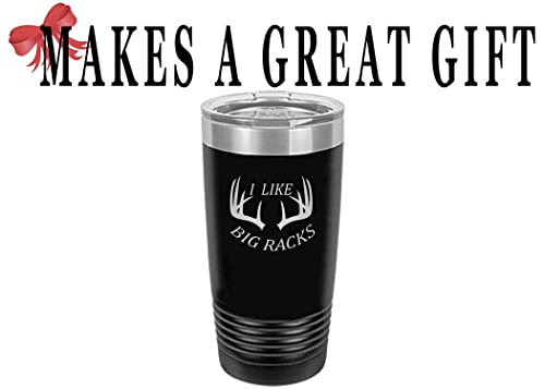 Rogue River Tactical Funny Hunting 20 Oz. Travel Tumbler Mug Cup w/Lid Vacuum Insulated Hot or Cold I Like Big Racks Hunter Gift (Black)