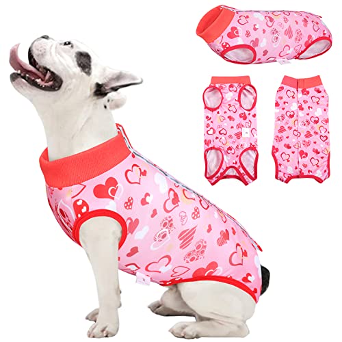 ASENKU Valentine's Day Dog Onesie Pet Pajamas, Dogs Recovery Suit for Dogs Cats After Surgery, Dog Pajamas Outfit Bodysuit for Small Medium Large Dog Cat Costume (Valentine's Day, 2XL)