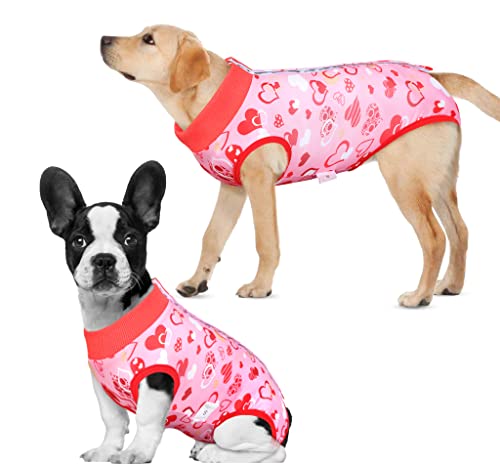 ASENKU Valentine's Day Dog Onesie Pet Pajamas, Dogs Recovery Suit for Dogs Cats After Surgery, Dog Pajamas Outfit Bodysuit for Small Medium Large Dog Cat Costume (Valentine's Day, 2XL)