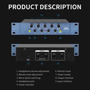 XTUGA 4 Channel Headphone Amplifier Stereo Audio Amplifier, Headphone Amplifier Portable