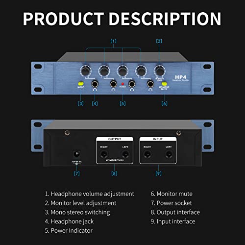 XTUGA 4 Channel Headphone Amplifier Stereo Audio Amplifier, Headphone Amplifier Portable