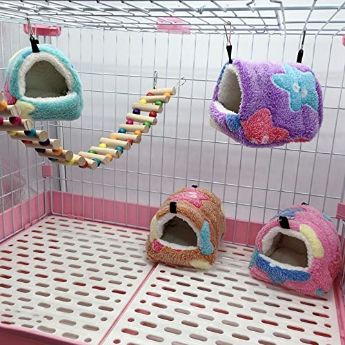 Winter Warm Bird Hammock,Bird Cage Plush Hamster Hammock for Sleeping Playing Warm Hanging Pet Accessory(S,Coffee)