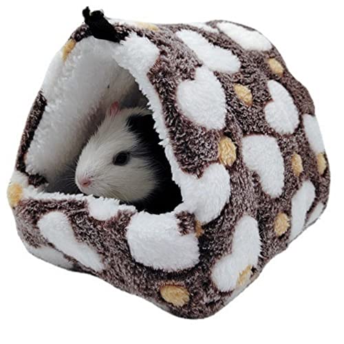 Winter Warm Bird Hammock,Bird Cage Plush Hamster Hammock for Sleeping Playing Warm Hanging Pet Accessory(S,Coffee)