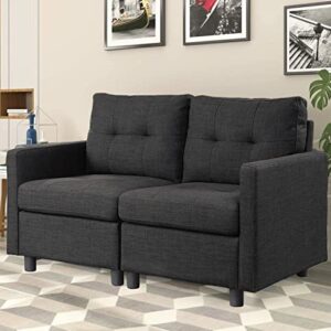 Payeel Convertible Sectional Sofa Couch 52" Loveseat with Tufted Cushion Back for Small Space,Living Room,Apartment (Loveseat,Dark Gray)