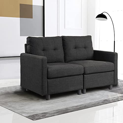 Payeel Convertible Sectional Sofa Couch 52" Loveseat with Tufted Cushion Back for Small Space,Living Room,Apartment (Loveseat,Dark Gray)