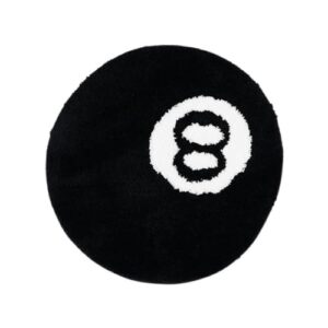 8 ball black area rug, soft & fluffy billiard pool eight ball carpet non-slip flocking floor rug for living dining dorm room bedroom decor