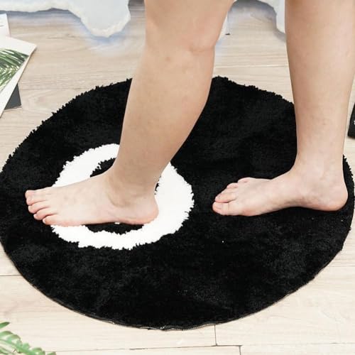 8 Ball Black Area Rug, Soft & Fluffy Billiard Pool Eight Ball Carpet Non-Slip Flocking Floor Rug for Living Dining Dorm Room Bedroom Decor