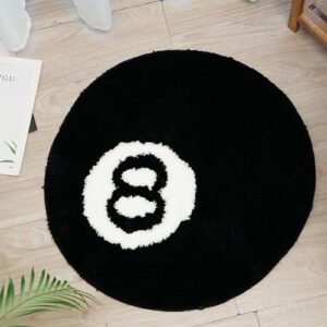 8 Ball Black Area Rug, Soft & Fluffy Billiard Pool Eight Ball Carpet Non-Slip Flocking Floor Rug for Living Dining Dorm Room Bedroom Decor