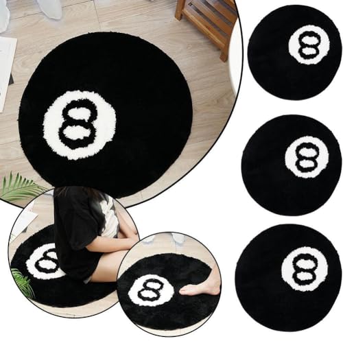 8 Ball Black Area Rug, Soft & Fluffy Billiard Pool Eight Ball Carpet Non-Slip Flocking Floor Rug for Living Dining Dorm Room Bedroom Decor