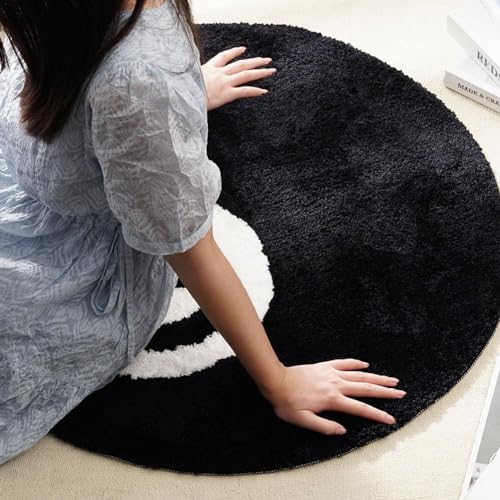 8 Ball Black Area Rug, Soft & Fluffy Billiard Pool Eight Ball Carpet Non-Slip Flocking Floor Rug for Living Dining Dorm Room Bedroom Decor