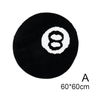 8 Ball Black Area Rug, Soft & Fluffy Billiard Pool Eight Ball Carpet Non-Slip Flocking Floor Rug for Living Dining Dorm Room Bedroom Decor