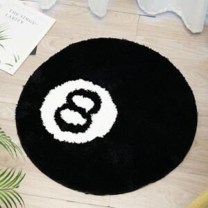 8 Ball Black Area Rug, Soft & Fluffy Billiard Pool Eight Ball Carpet Non-Slip Flocking Floor Rug for Living Dining Dorm Room Bedroom Decor