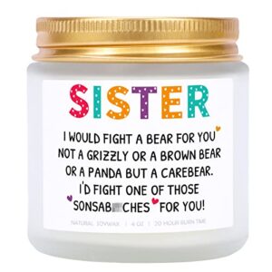 sisters birthday candles gifts for women, friends candle for soul sister, lavender scented candle, i would fight a bear for you sister candles present for sister best friend