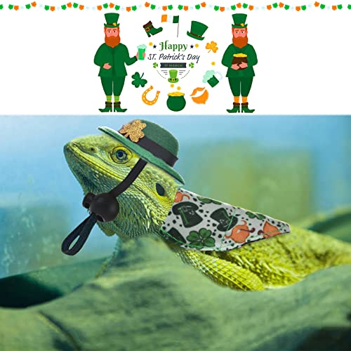 Vehomy 4Pcs Saint Patrick's Day Bearded Dragon Hats Tutu Skirt Outfit Lizard Bowler Hat with Shamrock Décor Small Pet St Patrick's Day Tutu Accessories Costume for Lizard Hamster Leopard Gecko