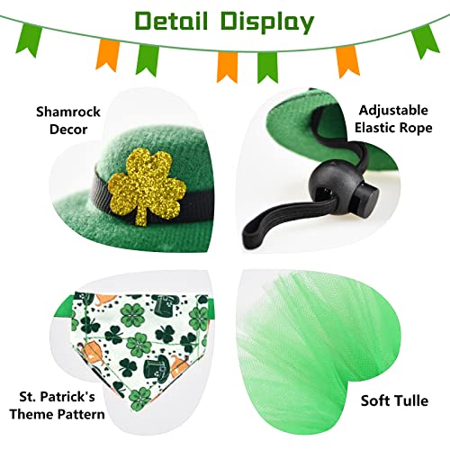 Vehomy 4Pcs Saint Patrick's Day Bearded Dragon Hats Tutu Skirt Outfit Lizard Bowler Hat with Shamrock Décor Small Pet St Patrick's Day Tutu Accessories Costume for Lizard Hamster Leopard Gecko