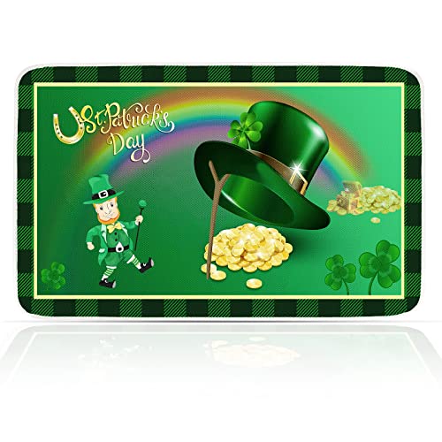 St Patricks Day Doormat, 29.5 × 17 Inch Green Hat Shamrock Leprechaun Trap Front Door Mat Entrance Door Rugs Non-Slip St. Patricks Day Door Mat Funny Holiday Welcome Mats For Home Indoor Outdoor