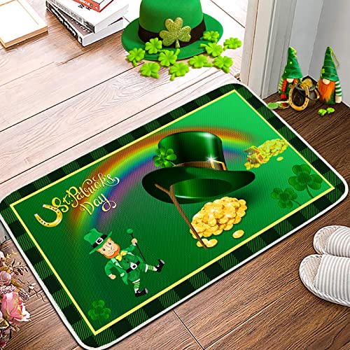 St Patricks Day Doormat, 29.5 × 17 Inch Green Hat Shamrock Leprechaun Trap Front Door Mat Entrance Door Rugs Non-Slip St. Patricks Day Door Mat Funny Holiday Welcome Mats For Home Indoor Outdoor