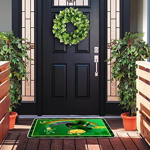 St Patricks Day Doormat, 29.5 × 17 Inch Green Hat Shamrock Leprechaun Trap Front Door Mat Entrance Door Rugs Non-Slip St. Patricks Day Door Mat Funny Holiday Welcome Mats For Home Indoor Outdoor