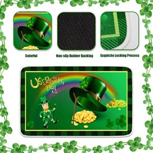 St Patricks Day Doormat, 29.5 × 17 Inch Green Hat Shamrock Leprechaun Trap Front Door Mat Entrance Door Rugs Non-Slip St. Patricks Day Door Mat Funny Holiday Welcome Mats For Home Indoor Outdoor