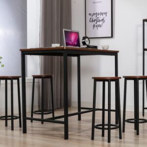 5 Piece Bar Table Set, 43.3” Industrial Dining Table Set, Counter Height Table with Bar Stools Set of 5, Kitchen Breakfast Table and Chairs for Dining Room, Living Room, Apartment