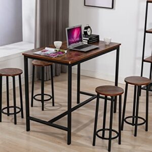 5 Piece Bar Table Set, 43.3” Industrial Dining Table Set, Counter Height Table with Bar Stools Set of 5, Kitchen Breakfast Table and Chairs for Dining Room, Living Room, Apartment