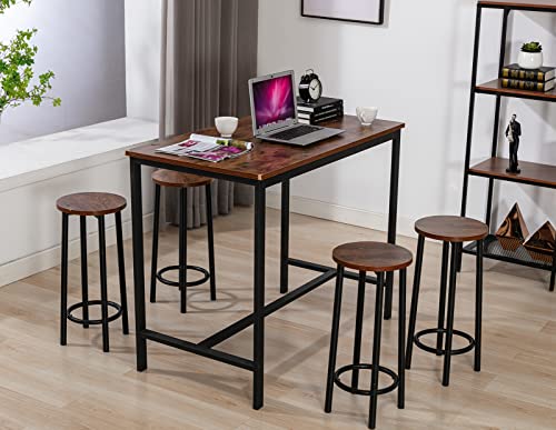 5 Piece Bar Table Set, 43.3” Industrial Dining Table Set, Counter Height Table with Bar Stools Set of 5, Kitchen Breakfast Table and Chairs for Dining Room, Living Room, Apartment