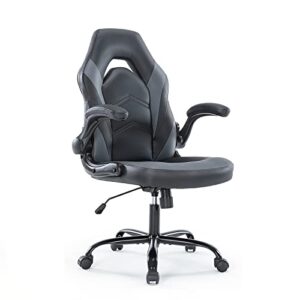 gaming chair - computer chair ergonomic office chair pu leather desk chair executive adjustable swivel task chair with flip-up armrest