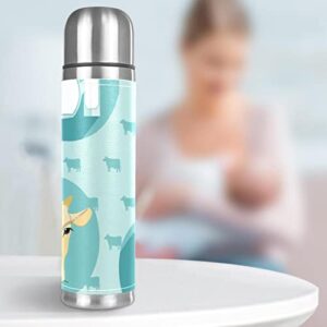 Cow Heads and Milk Jug Stainless Steel Water Bottle, Leak-Proof Travel Thermos Mug, Double Walled Vacuum Insulated Flask 17 OZ