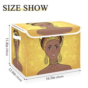 innewgogo African Woman Mandala Storage Bins with Lids for Organizing Storage Bin with Handles Oxford Cloth Storage Cube Box for Books