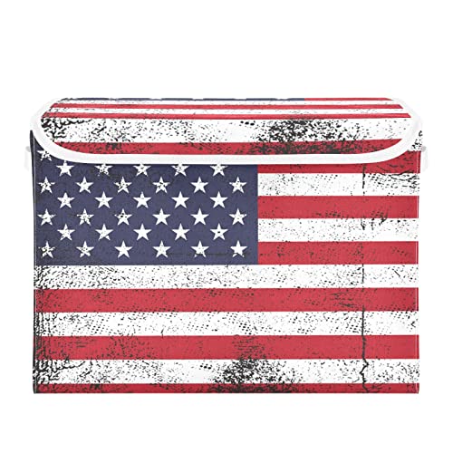 innewgogo American Flag Grunge Style Storage Bins with Lids for Organizing Organizer Containers with Handles Oxford Cloth Storage Cube Box for Living Room