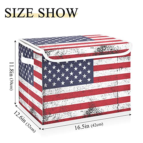 innewgogo American Flag Grunge Style Storage Bins with Lids for Organizing Organizer Containers with Handles Oxford Cloth Storage Cube Box for Living Room