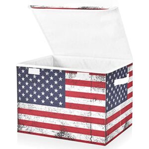 innewgogo American Flag Grunge Style Storage Bins with Lids for Organizing Organizer Containers with Handles Oxford Cloth Storage Cube Box for Living Room