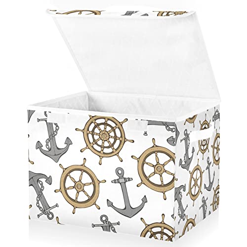 Steering Wheel Anchor Storage Bins with Lids for Organizing Lidded Home Storage Bins with Handles Oxford Cloth Storage Cube Box for Toys