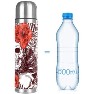 Tropical Vintage Skull Stainless Steel Water Bottle, Leak-Proof Travel Thermos Mug, Double Walled Vacuum Insulated Flask 17 OZ