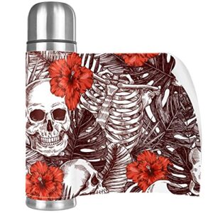 Tropical Vintage Skull Stainless Steel Water Bottle, Leak-Proof Travel Thermos Mug, Double Walled Vacuum Insulated Flask 17 OZ