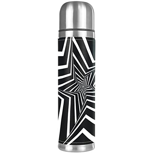 Black and White Vertigo Background Stainless Steel Water Bottle, Leak-Proof Travel Thermos Mug, Double Walled Vacuum Insulated Flask 17 OZ