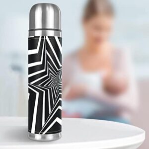 Black and White Vertigo Background Stainless Steel Water Bottle, Leak-Proof Travel Thermos Mug, Double Walled Vacuum Insulated Flask 17 OZ