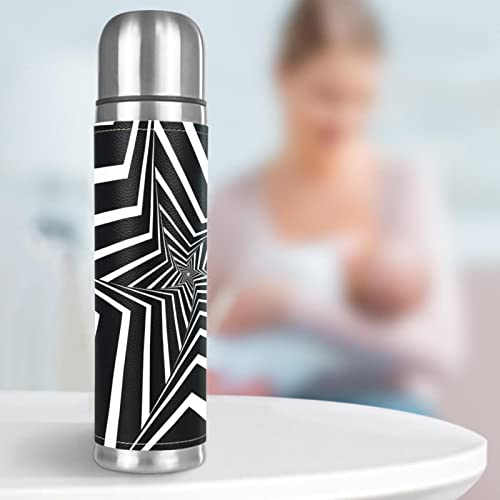 Black and White Vertigo Background Stainless Steel Water Bottle, Leak-Proof Travel Thermos Mug, Double Walled Vacuum Insulated Flask 17 OZ