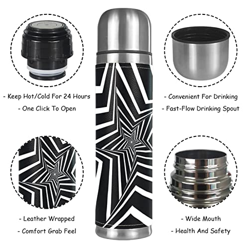 Black and White Vertigo Background Stainless Steel Water Bottle, Leak-Proof Travel Thermos Mug, Double Walled Vacuum Insulated Flask 17 OZ