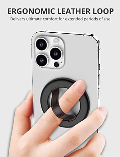 SUPMEGA Phone Grip, Phone Hand Holder & Stand with Collapsible Leather Finger Loop, Sticky Comfortable Slim Phone Gripper for Back of Phone, Fits All Phones