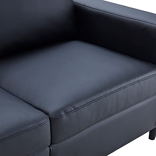 Woanke Modern Style 3 Seat Sofa PU Leather Upholstered Couch Furniture for Home or Office, Solid Frame and Wood Legs, Black