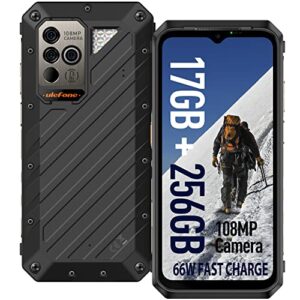 ulefone power armor 19 rugged smartphone(2023 new), temperature measurement 108mp main camera, 17gb+256gb mtk helio g99, 9600mah battery 66w fast charge, 6.52” fhd+ corning gorilla screen, android 12