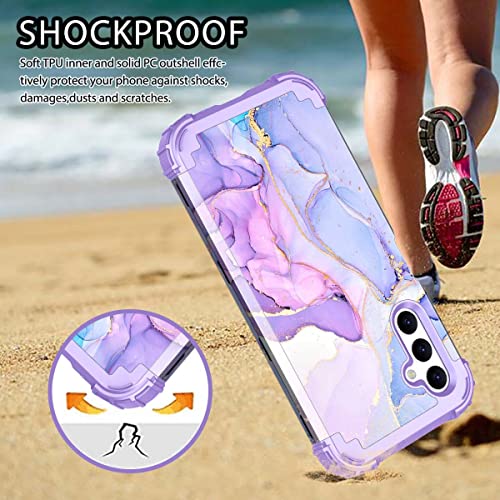 Hekodonk for Samsung Galaxy A14 5G Case,[Tempered Glass Screen Protector + Camera Lens Protector],Heavy Duty Shockproof Protection Hard Plastic+Silicone Rubber Hybrid Case for Galaxy 14 5G Purple