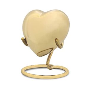 gold heart urn - small keepsake urn for human ashes with black box & stand - small urn heart - handcrafted heart cremation urn - mini urn for ashes - heart shaped urn for men women & infants