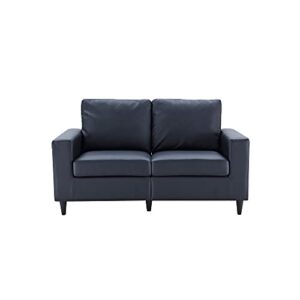 Woanke Sofa Modern Style Loveseat PU Leather Upholstered Couch Furniture for Home or Office, Solid Frame and Wood Legs, Black