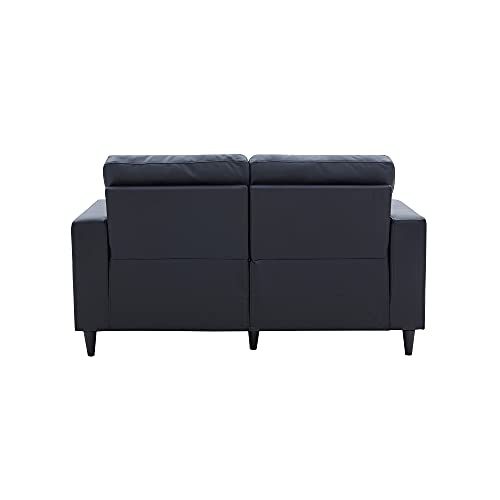 Woanke Sofa Modern Style Loveseat PU Leather Upholstered Couch Furniture for Home or Office, Solid Frame and Wood Legs, Black