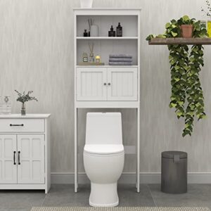 oqsc bathroom shelves over the toilet storage cabinet with 2 doors wood over toilet bathroom organizer freestanding above toilet rack, white