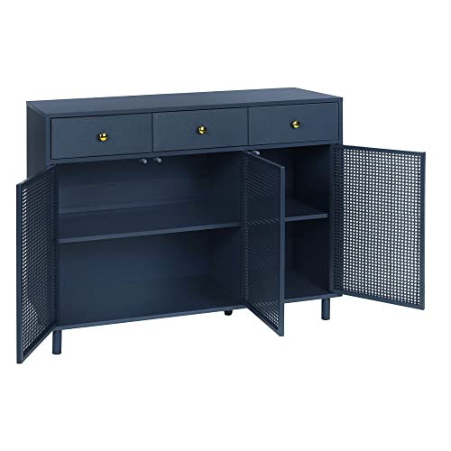 LEVNARY Sideboard Buffet Cabinet, Storage Cabinet with 3 Drawers and 3 Doors, Accent Console Table with Adjustable Shelves, Media Entertainment Center for Kitchen Living Room Entryway (Blue)